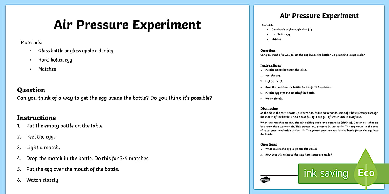 Exploring Air Pressure Worksheet - Twinkl