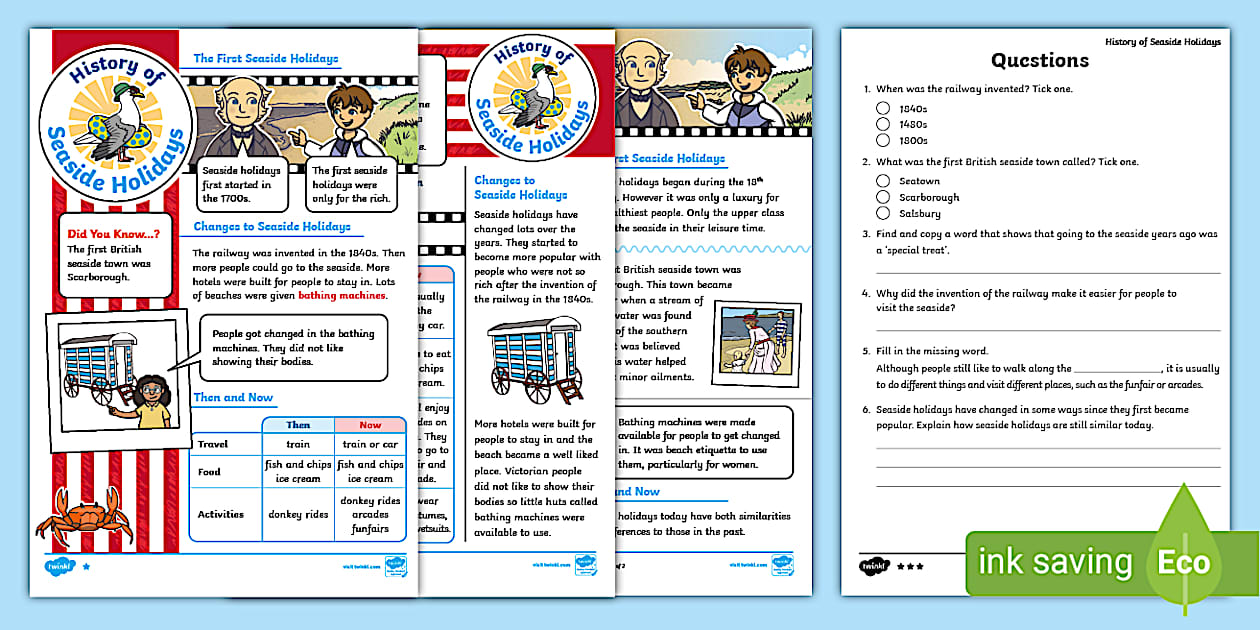 Cursive KS1 History of Seaside Holidays Differentiated Reading ...