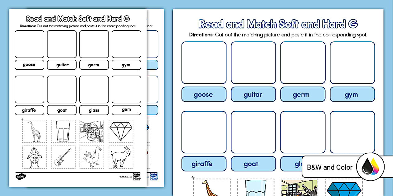 Read and Match Soft and Hard G Worksheet (teacher made)