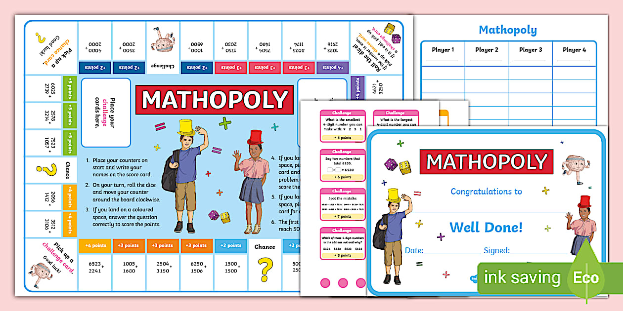 4-Digit Addition Mathopoly Board Game (teacher made)
