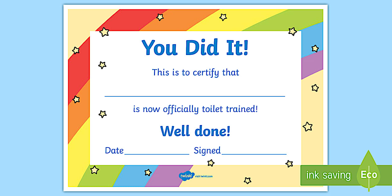 Editable Potty Training Certificate (teacher made) - Twinkl