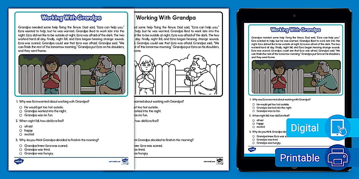 First Grade Working With Grandpa Reading Passage - Twinkl