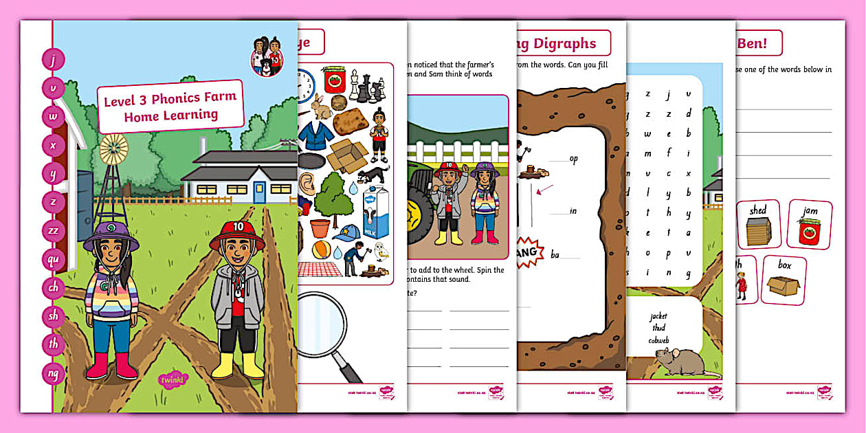 Level 3 Phonics Farm Home Learning (j, v, w, x, y, z, zz, qu, ch, sh ...