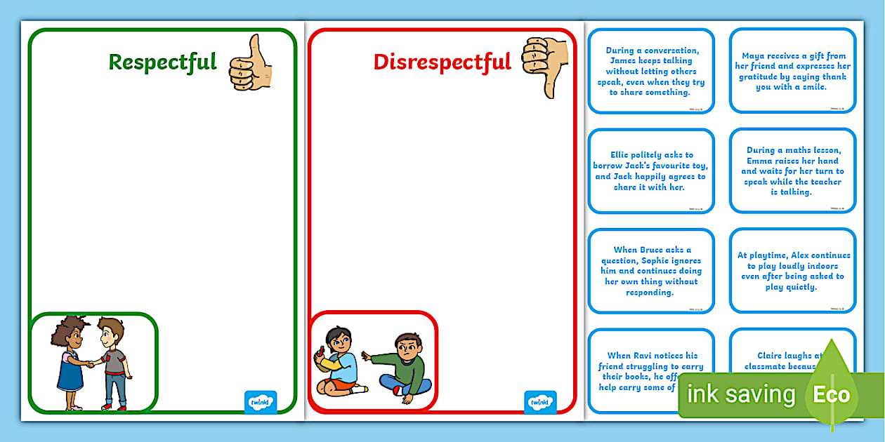 Respectful vs Disrespectful Sorting Activity (teacher made)