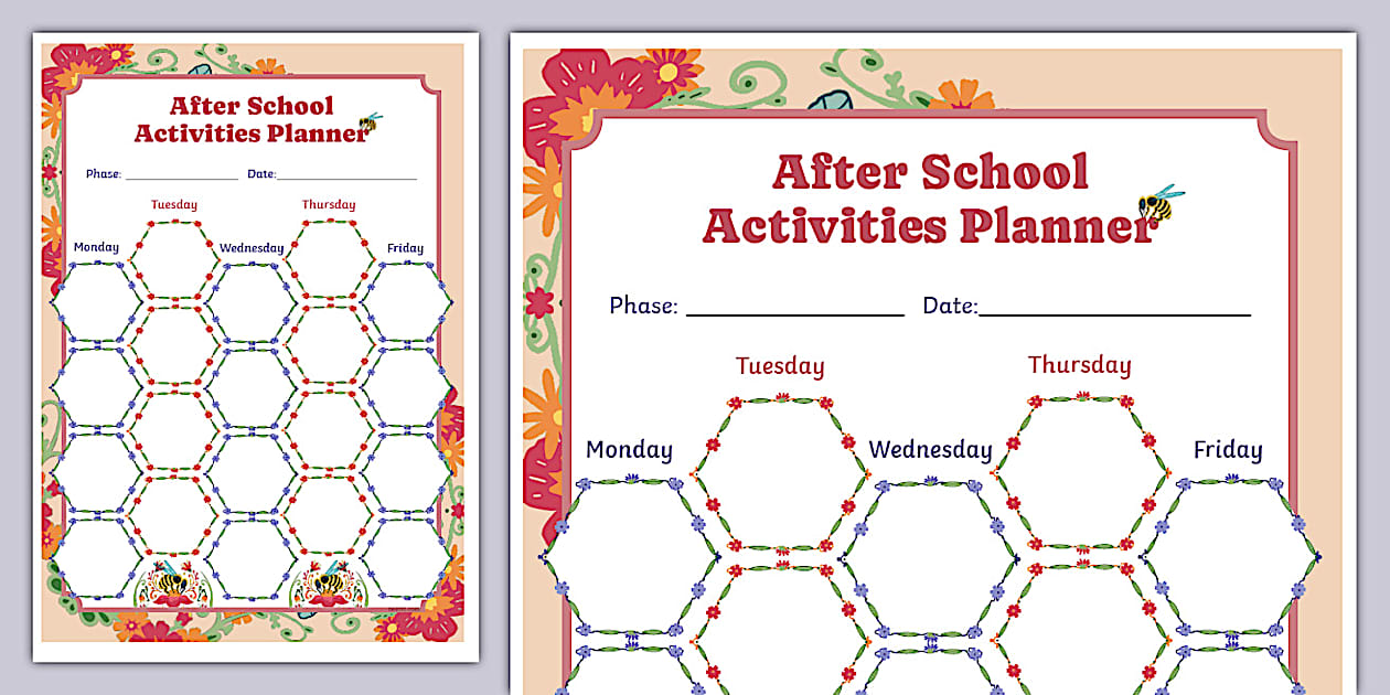 Bee-Themed After School Activities Planner