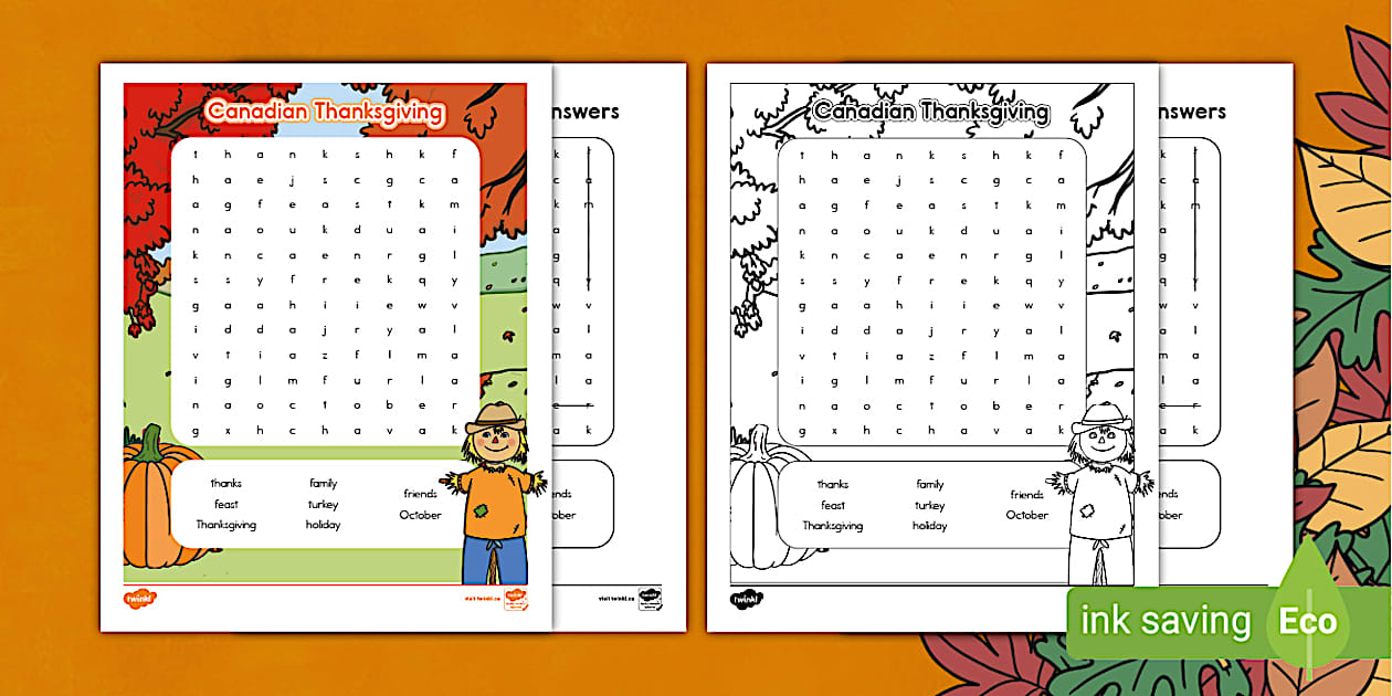 Canadian Thanksgiving Word Search - Primary (teacher made)