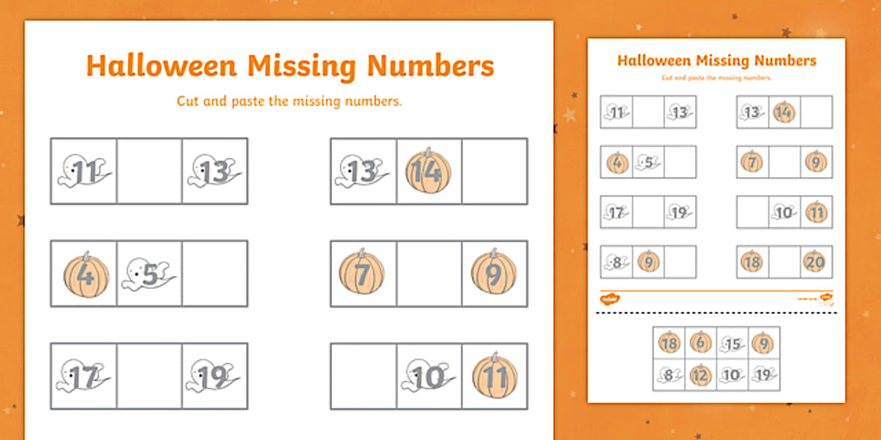 Editable Halloween Missing Number 11 to 20 Worksheet