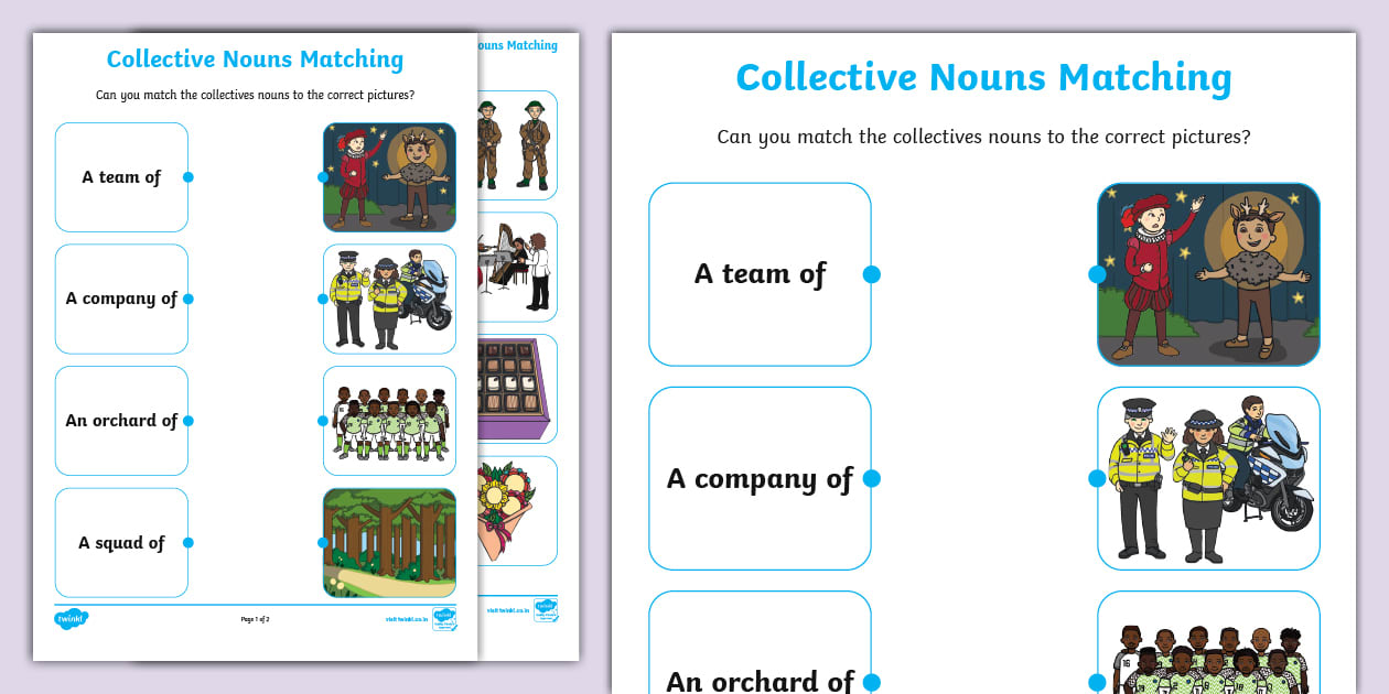 Collective Nouns Matching Worksheet - Twinkl