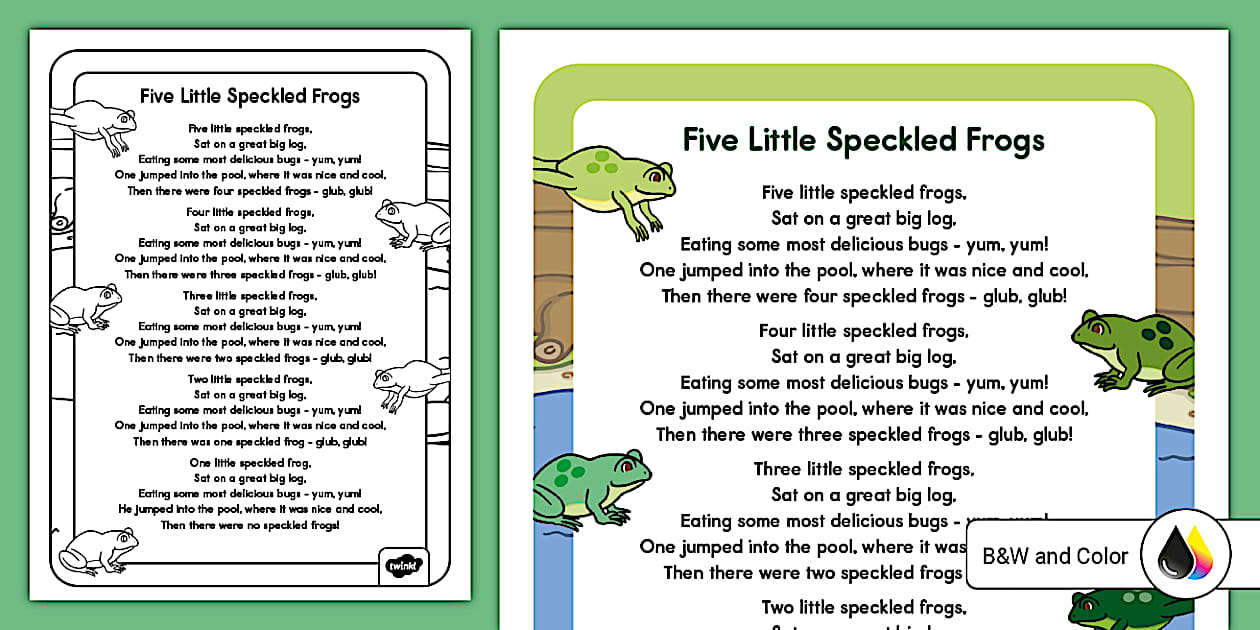 Five Little Speckled Frogs Nursery Rhyme Poster - Twinkl