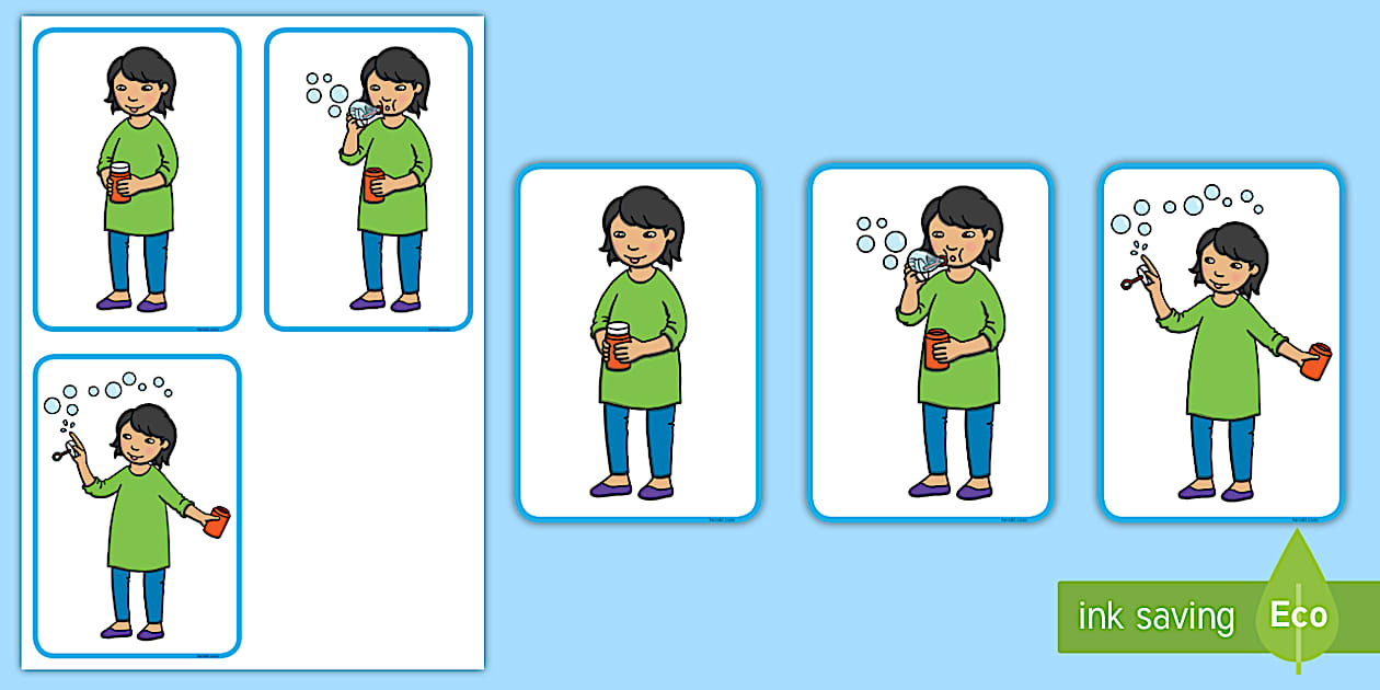 3-Step Sequencing Cards Blowing Bubbles - Twinkl