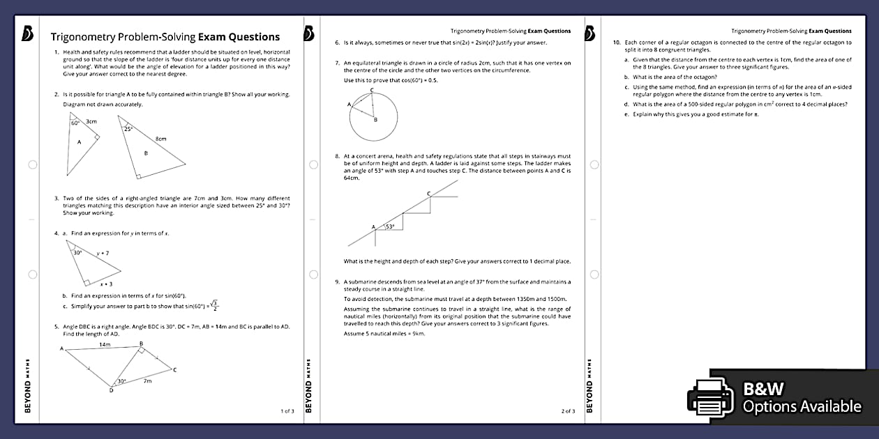 👉 Trigonometry Problem-Solving Exam Questions - Twinkl