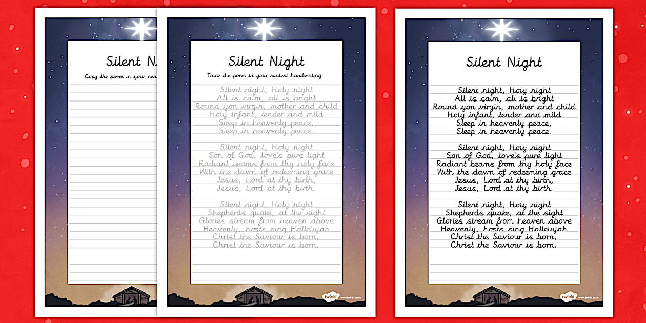 Silent Night Christmas Carol Handwriting Practice - Twinkl