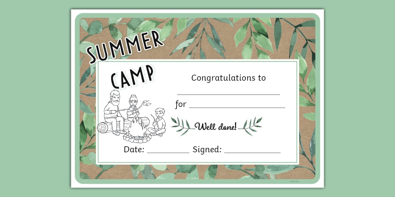Muted Botanical Themed Summer Camp Certificate