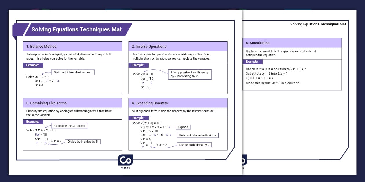 Solving Equations Techniques Mat (teacher made) - Twinkl