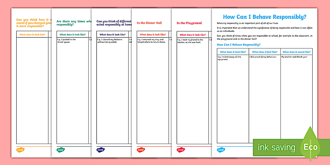 How Can I Behave Responsibly Worksheet (teacher made)