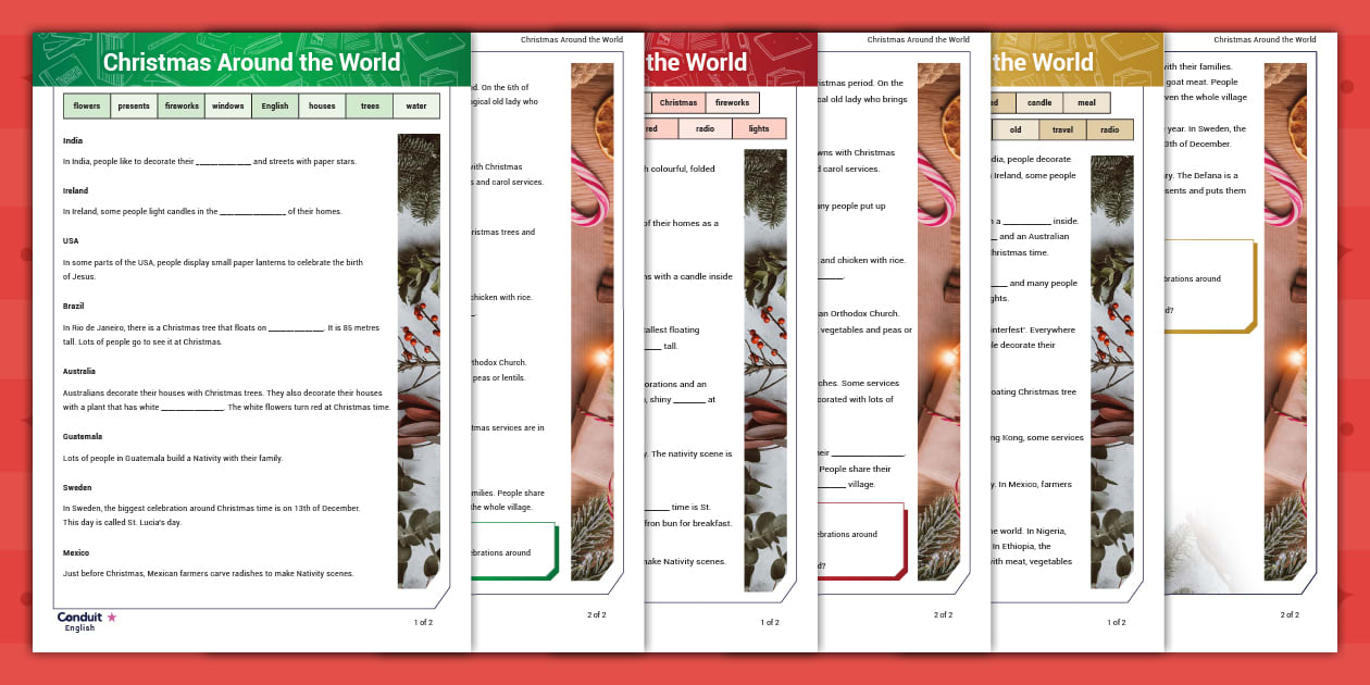 Reinforcing Reading:Christmas Around the World Cloze Passage