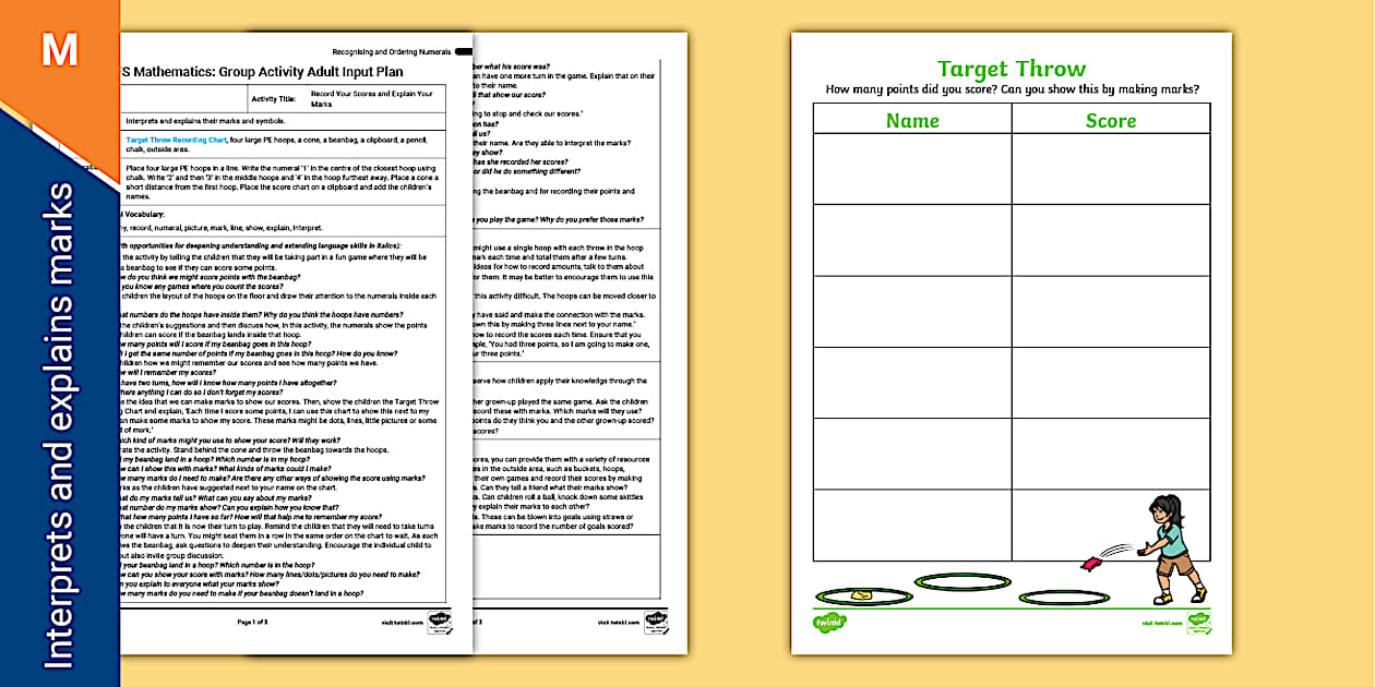 EYFS Maths: Record Scores and Explain Your Marks Planning