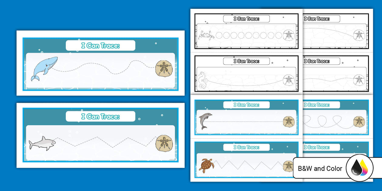 Early Childhood Ocean Animals Busy Bag Tracing Worksheet