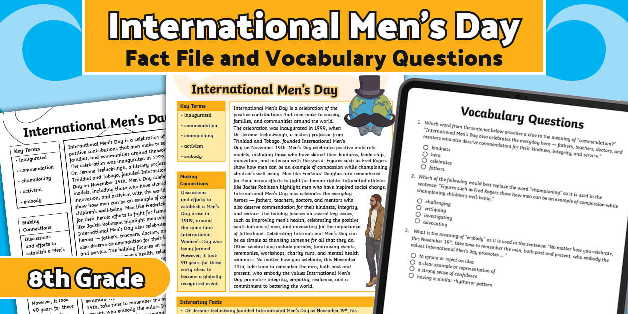 8th Grade Men's Day Fact File (teacher made) - Twinkl