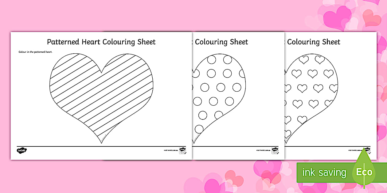 Valentine's Day Patterned Hearts Colouring Sheets - valentines