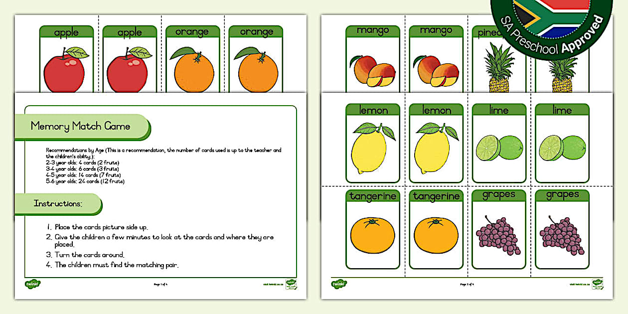 Preschool: Memory Match Game - Fruits