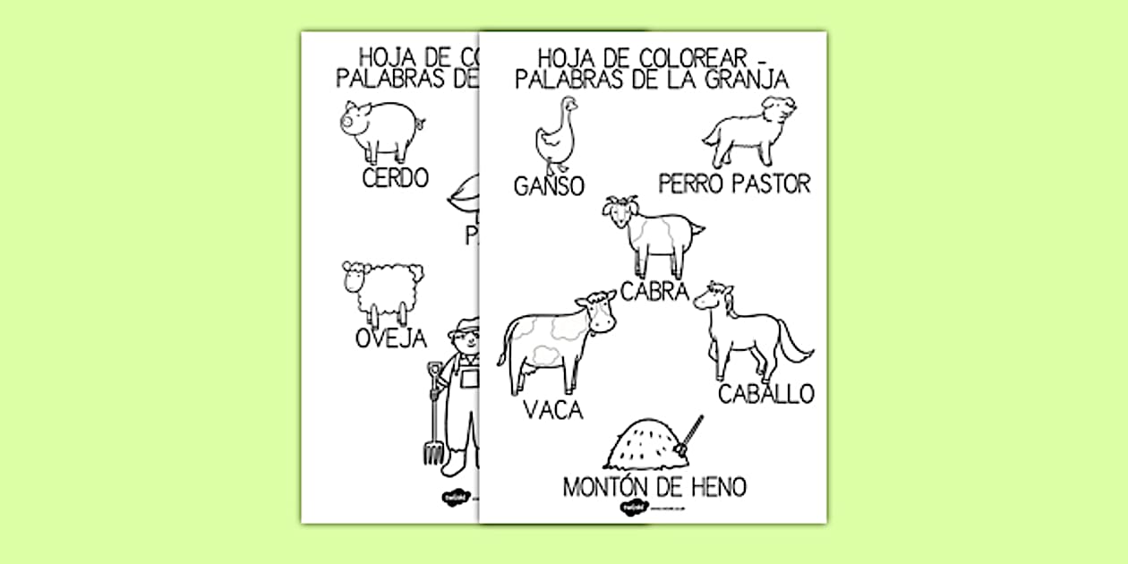 En la granja Hojas de colorear de vocabulario - Twinkl