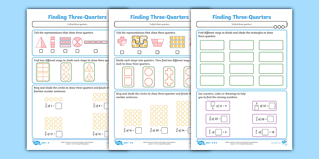 👉 Year 2 Finding Three-Quarters PlanIt Maths Activity Sheets