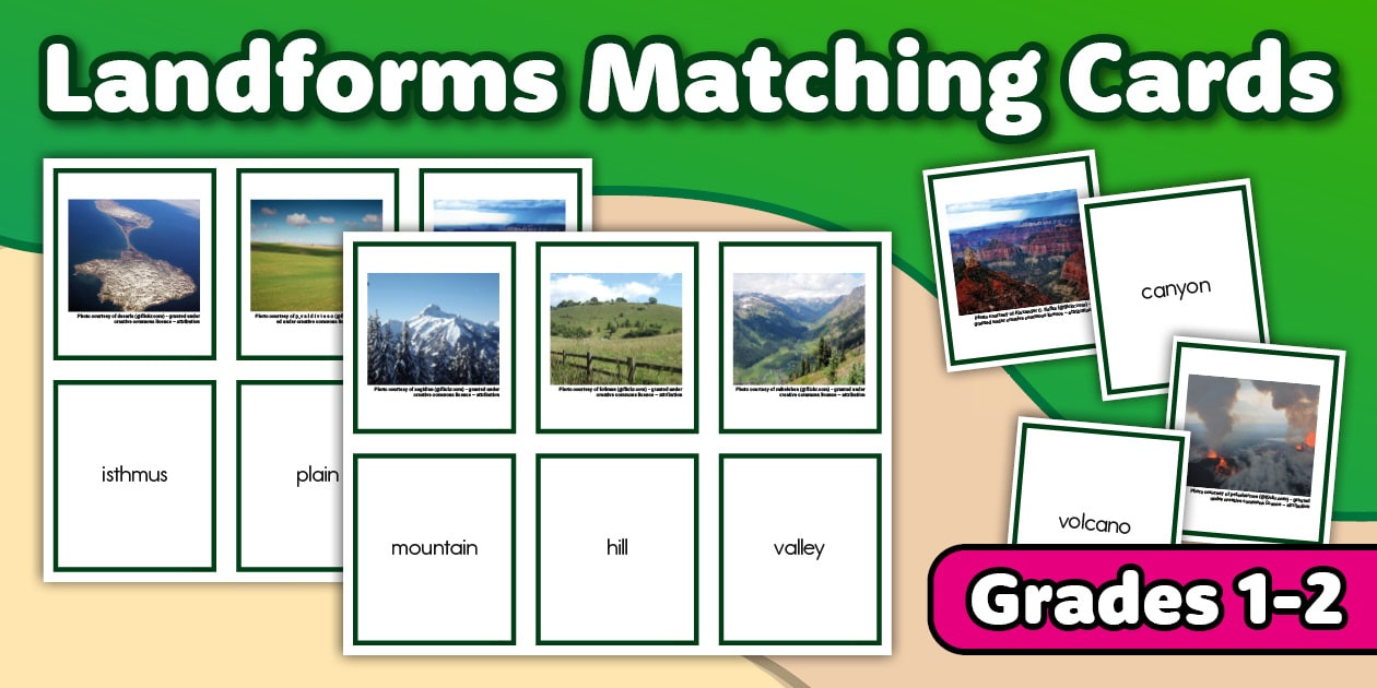 Landforms Word & Picture Matching Cards for 1st-2nd Grade
