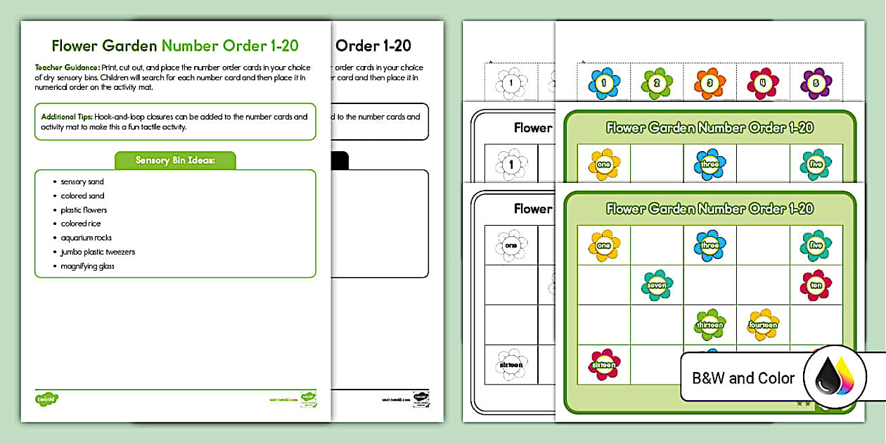 Flower Garden Number Order 1-20 Sensory Bin Activity Mats