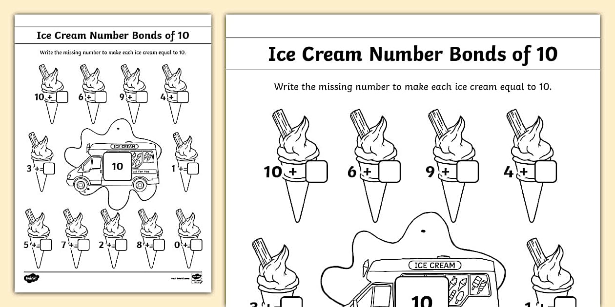 👉 Ice Cream Number Bonds of 10 Activity - Maths - KS1