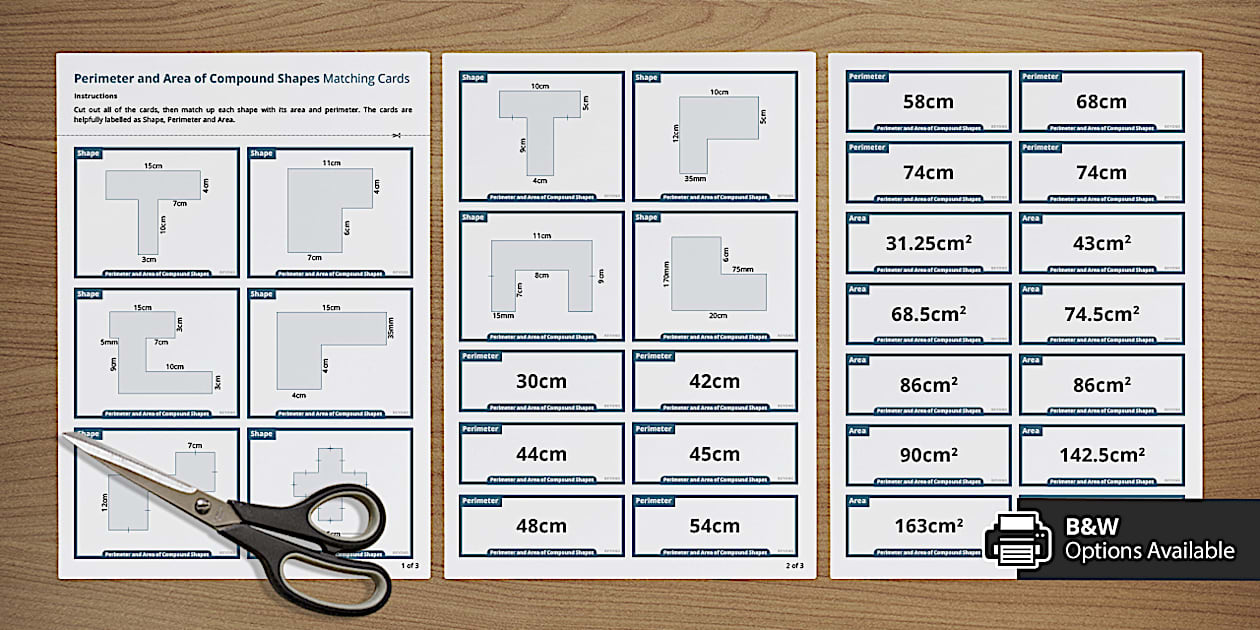 👉 Perimeter and Area of Compound Shapes - Matching Cards