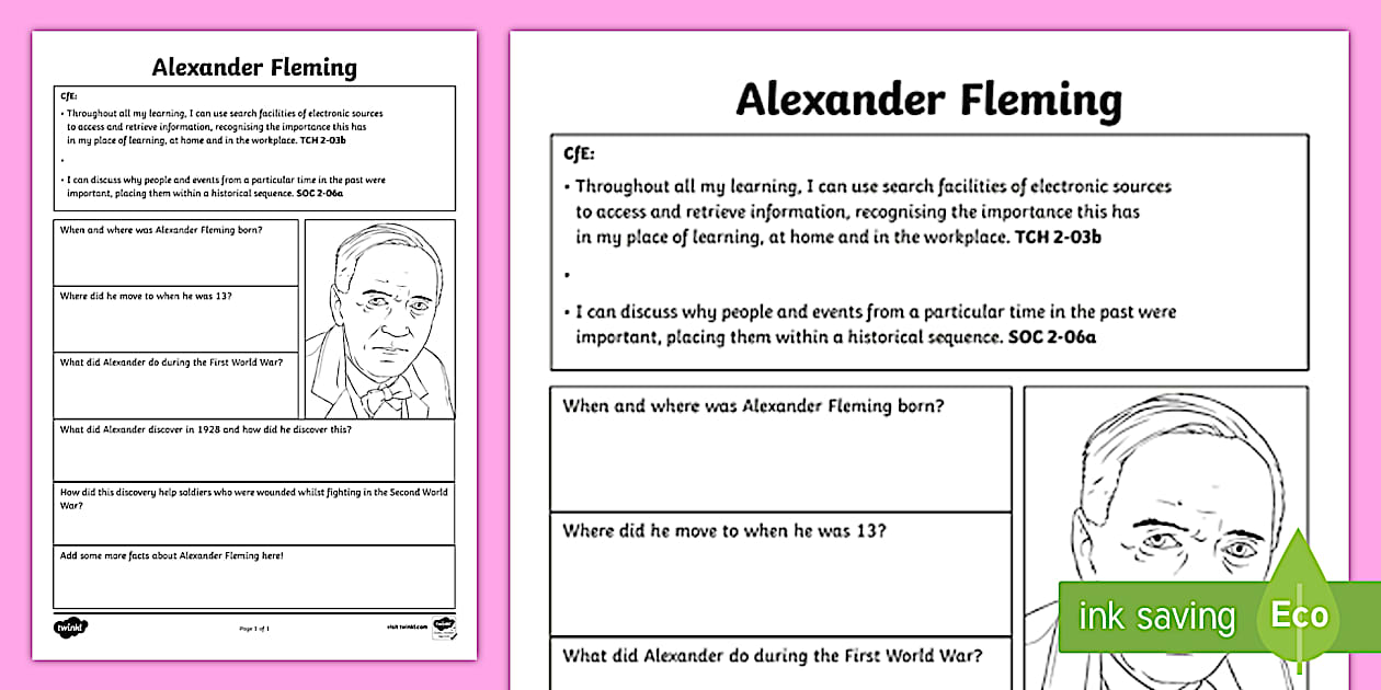 Alexander Fleming Research Worksheet / Worksheet - Twinkl