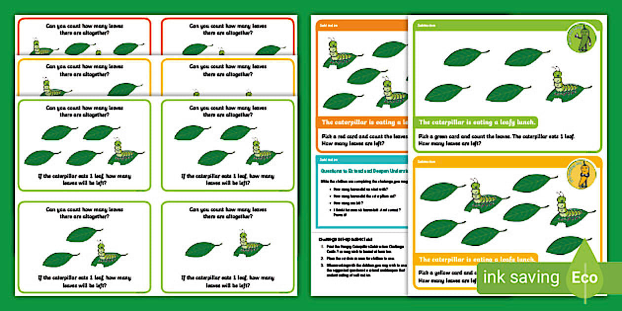 EYFS Maths Subtraction Chilli Challenges: Caterpillars' Lunch
