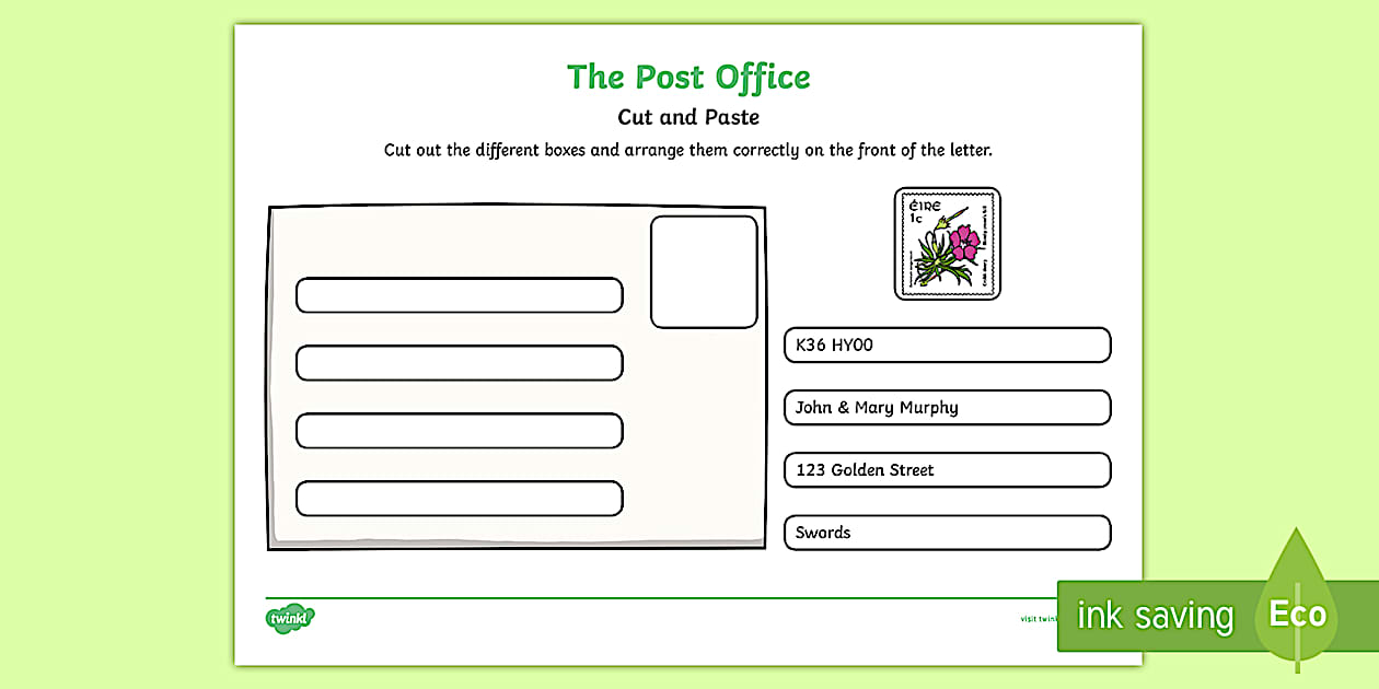 Editable The Post Office Aistear Cut and Paste Worksheet
