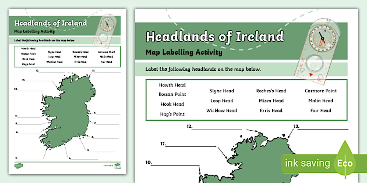 Ireland Headlands Map - Labelling Activity (teacher made)