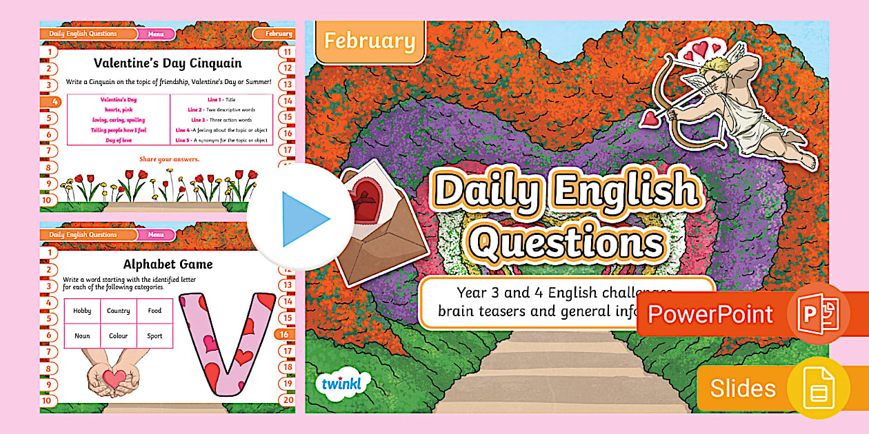 February Daily English Questions for Grade 3 and 4 - Twinkl