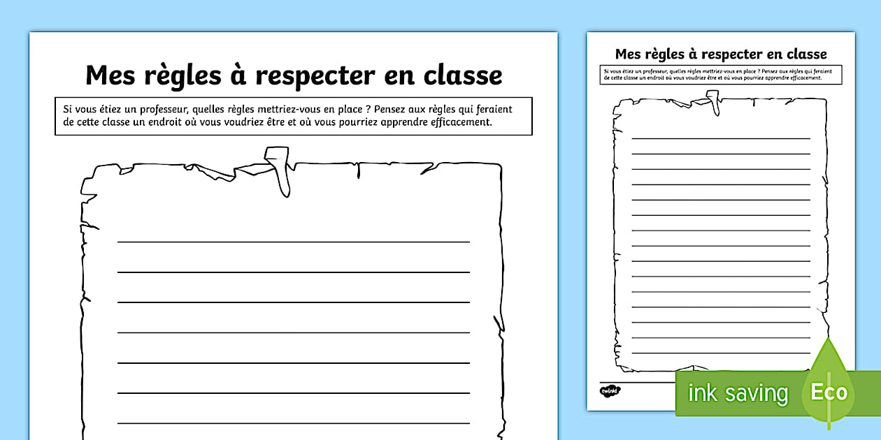 Feuille d'activités : Mes règles à respecter en classe