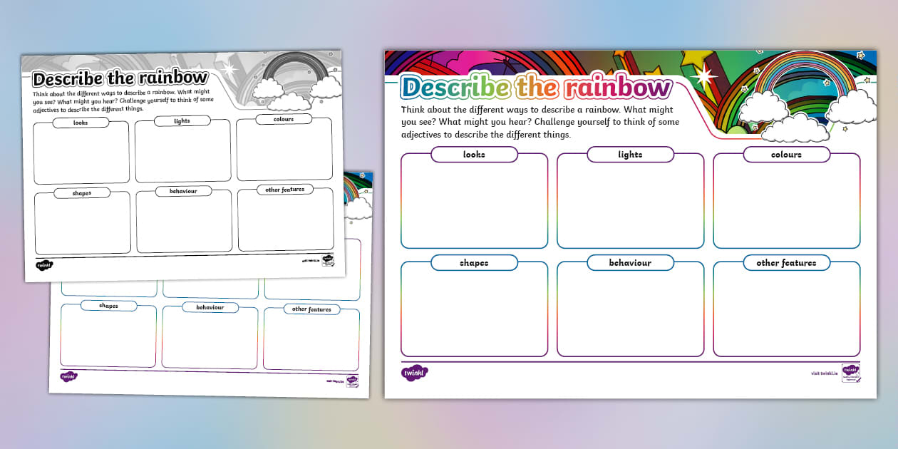 Rainbow Adjective Worksheet - Twinkl Activity (teacher made)
