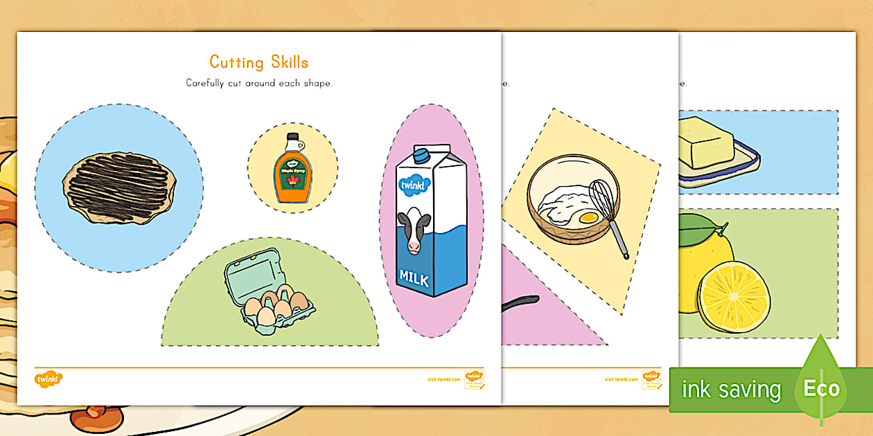 Pancake Day Cutting Skills Worksheet (teacher made) - Twinkl