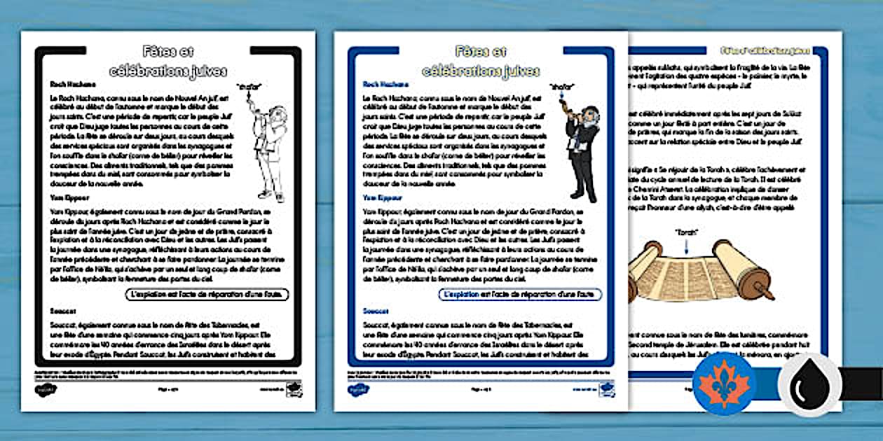 Jewish Holidays Reading Comprehension Primary Grades French