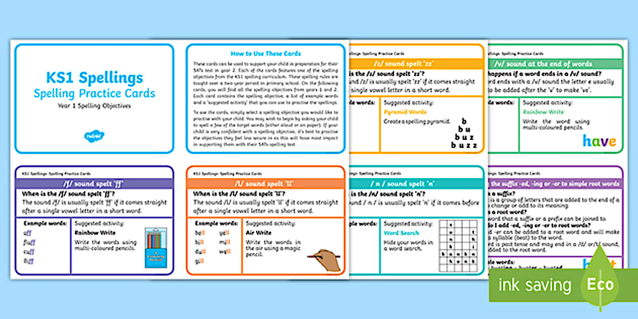 Year 1 Spelling Practice Challenge Cards (teacher made)