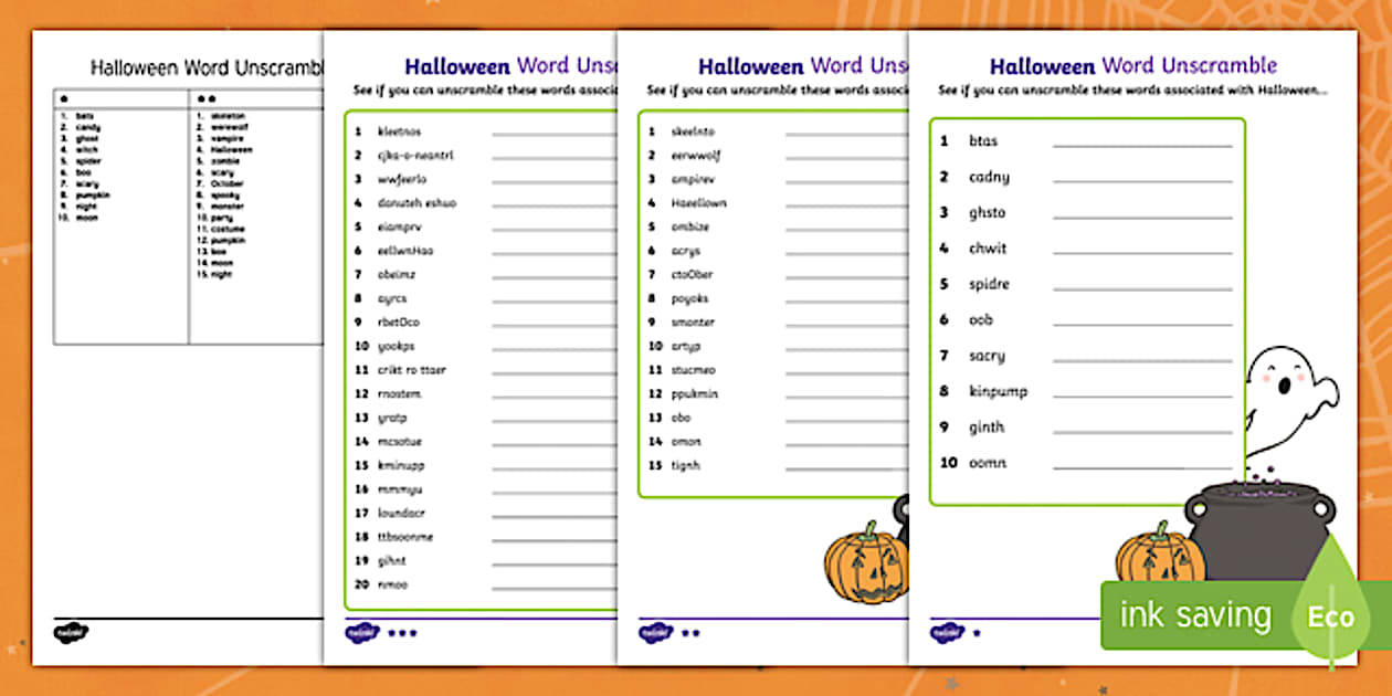 Halloween Differentiated Word Unscramble