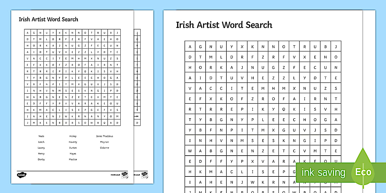 Irish Artist Word Search (teacher made) - Twinkl