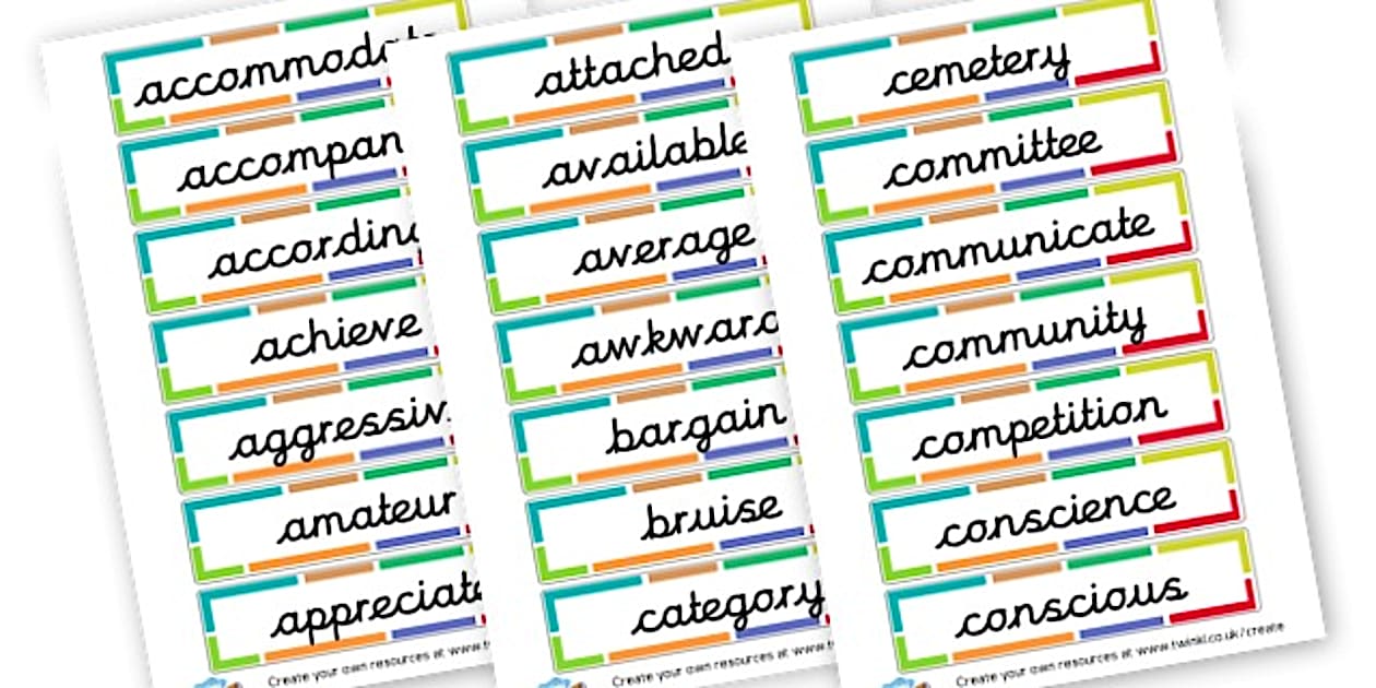 Spellings - Year Five coloured border (teacher made)