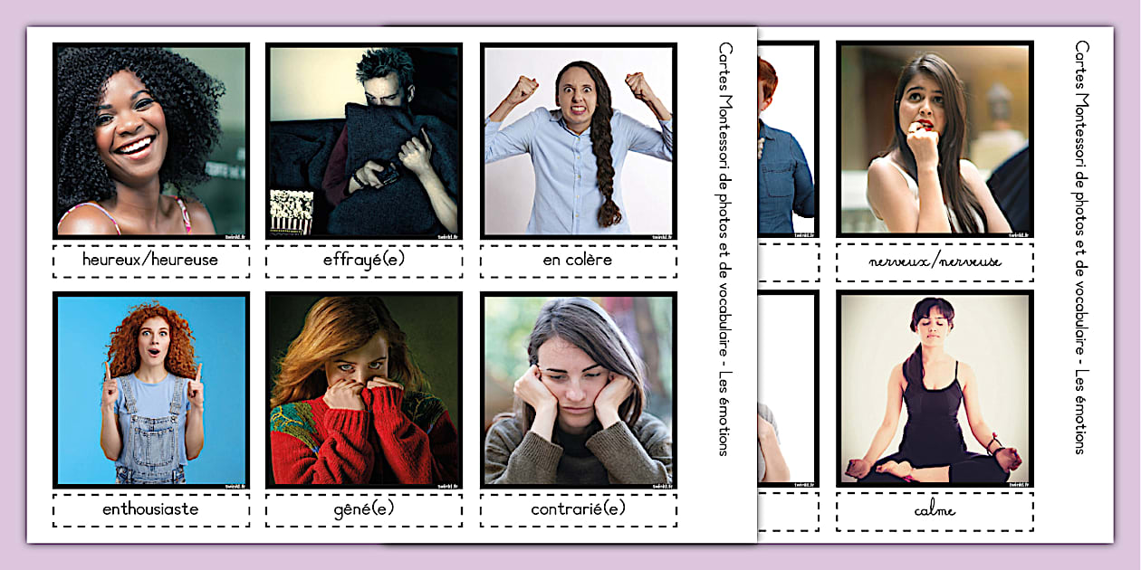 Cartes de photos et de vocabulaire Montessori - les émotions