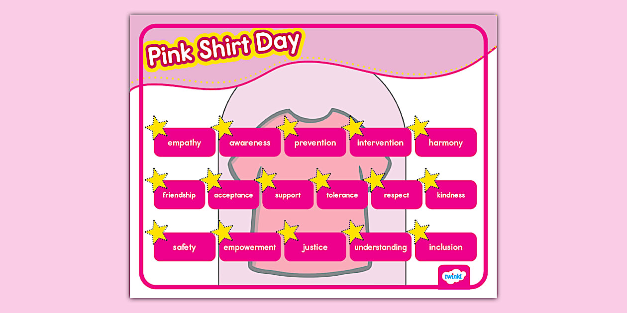 Pink Shirt Day Word Mat (teacher made) - Twinkl