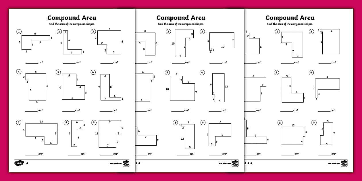 Compound Area Differentiated Activity Worksheet for 3rd-5th Grade