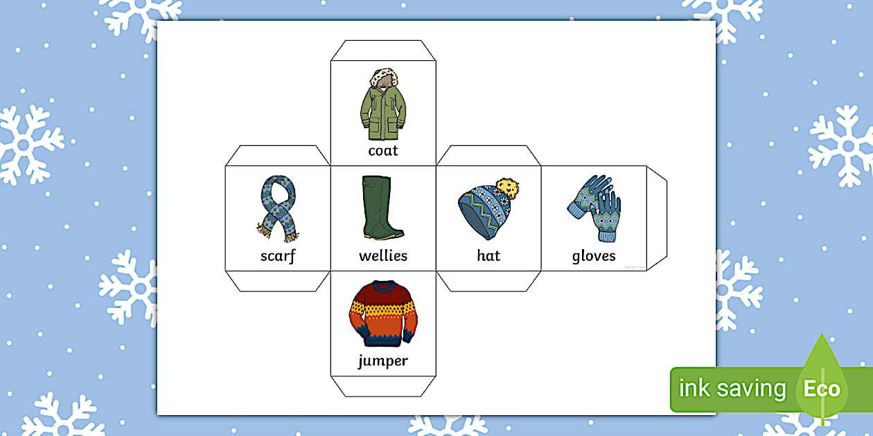 Winter Clothing Words and Pictures Dice - ESL Winter Clothes Vocabulary ...