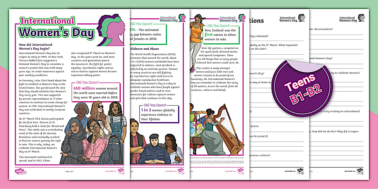 ESL International Women's Day Reading Comprehension [Teens, B1-B2]