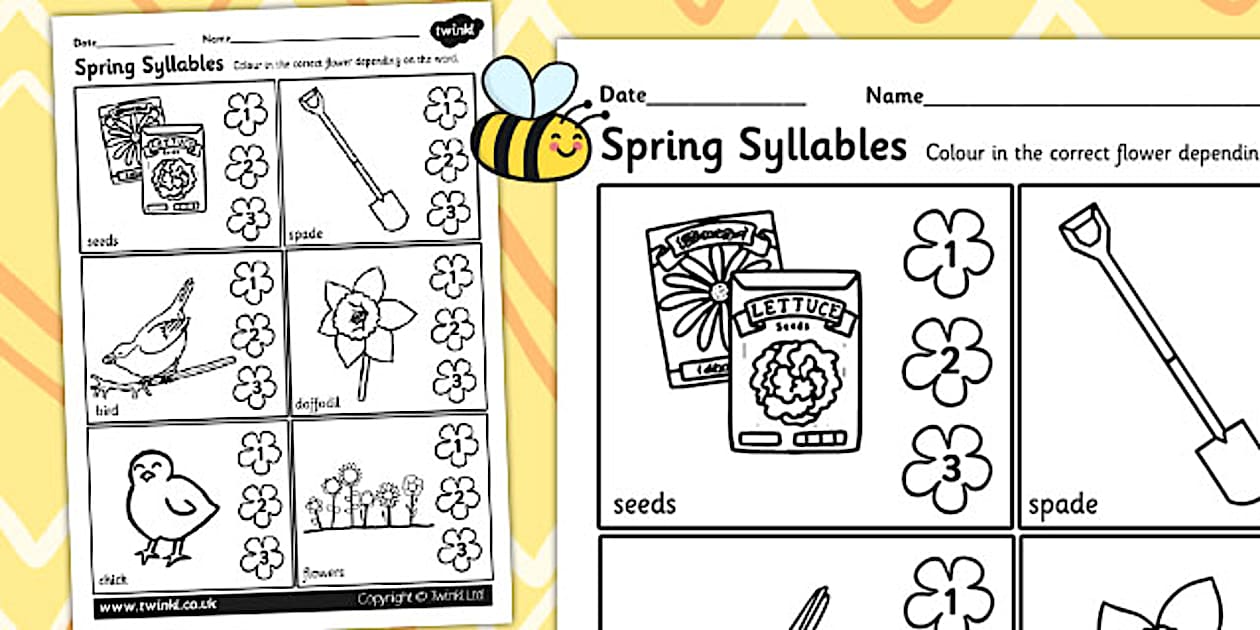 Spring Syllables Activity Worksheet (teacher made) - Twinkl